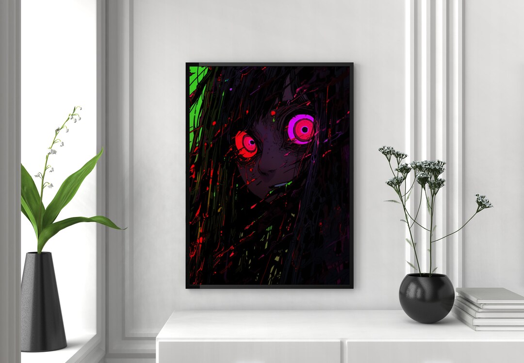 Glitched Anime Girl Print, Spooky Halloween Wall Art, Unframed Wall Art ...