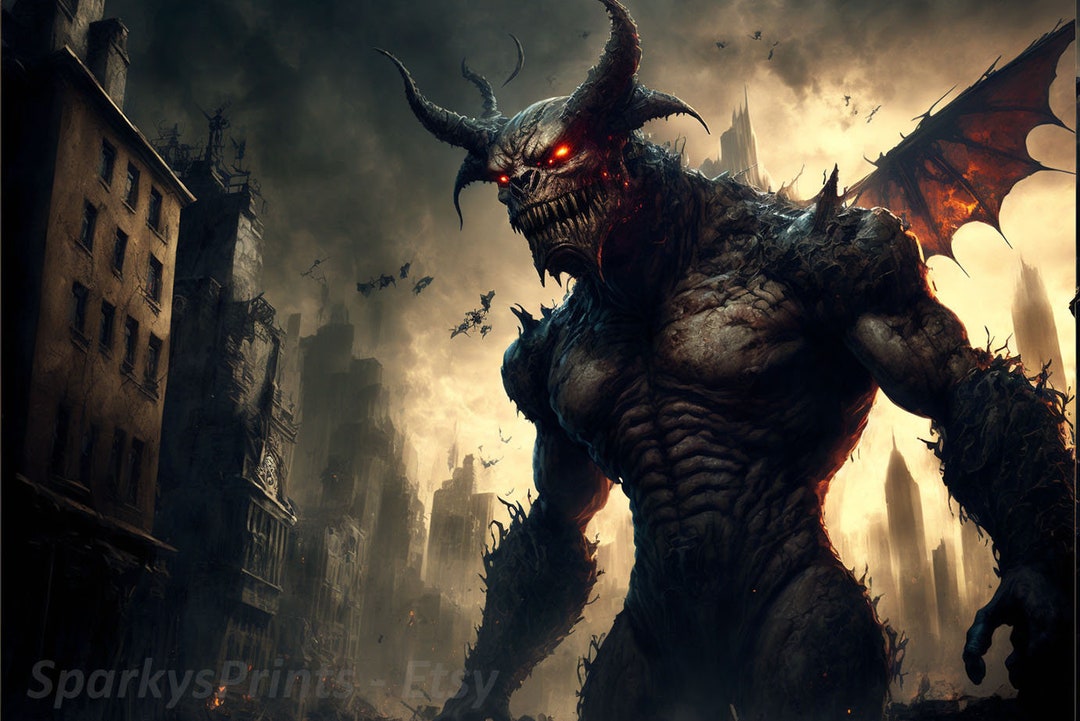 Wall Art, AI Generated Art, Ai Art Winged Demon Behemoth Print, AI ...