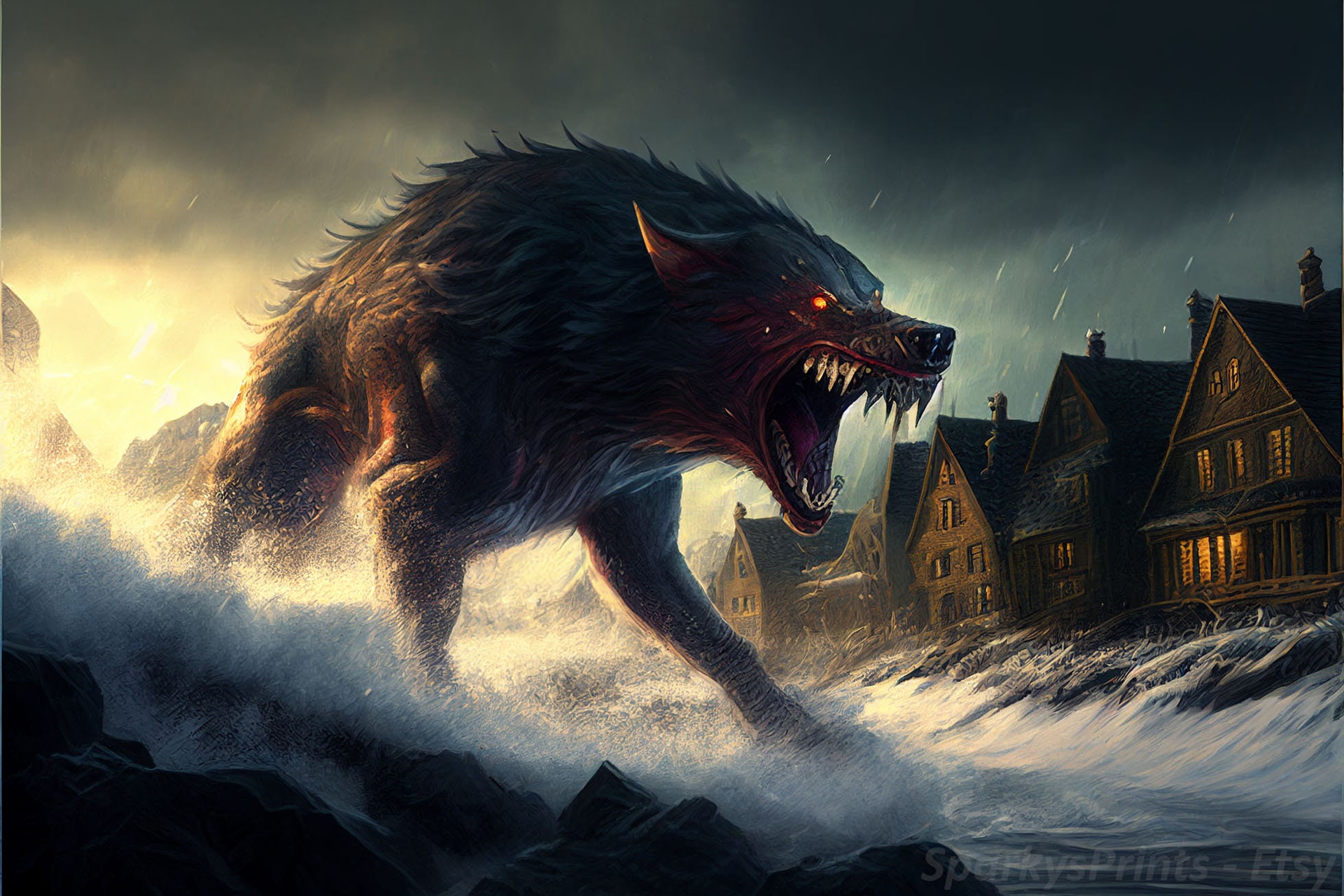 Christmas Gift, AI Art, AI Generated Art, Wall Art, Home Decor, Fenrir ...