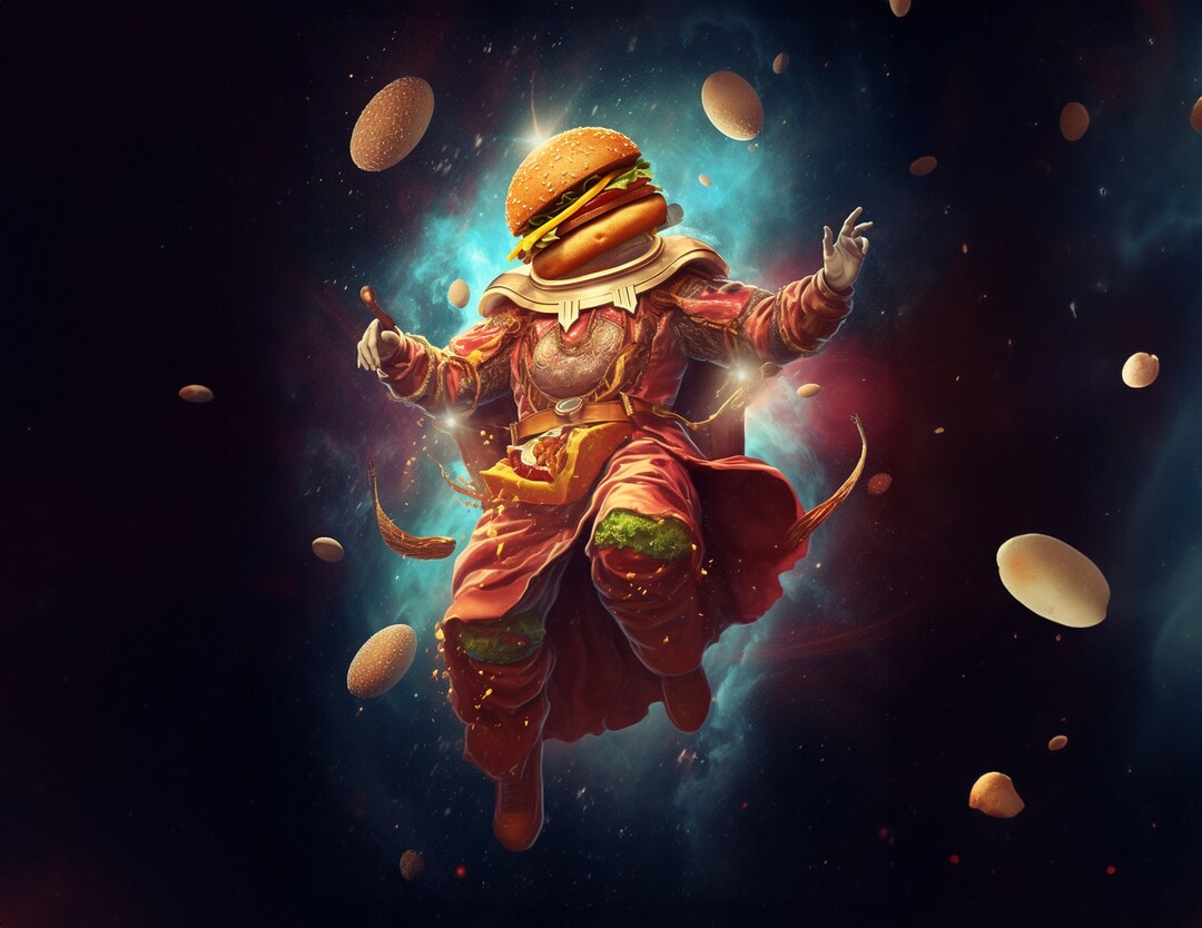 The Cosmic Hamburger Man Photo Print, Funny Poster Print, Colorful Wall ...