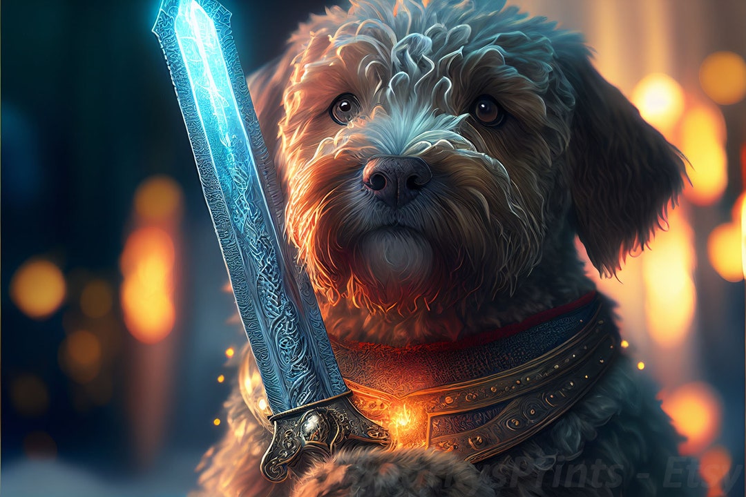 Wall Art, AI Art Print, Fantasy Dog Hero Print, Home Decor, Fantasy ...