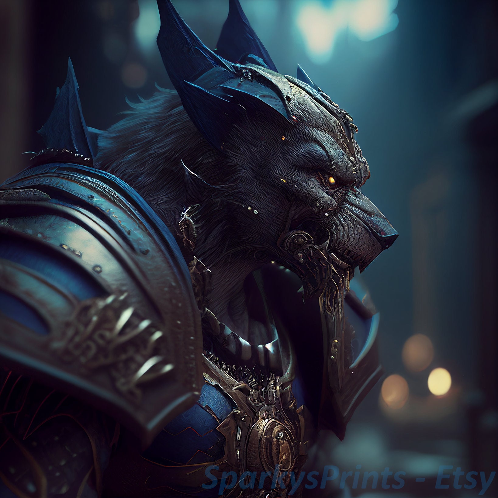 Wall Art, AI Generated Art, AI Art Print, Armored Werewolf Print Fantasy, Picture Print, Home ...