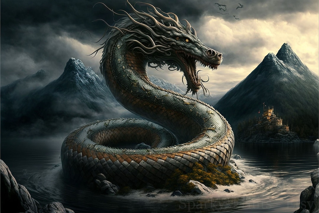 Wall Art, AI Art Print, Ai Art Print, AI Generated Art, World Serpent ...