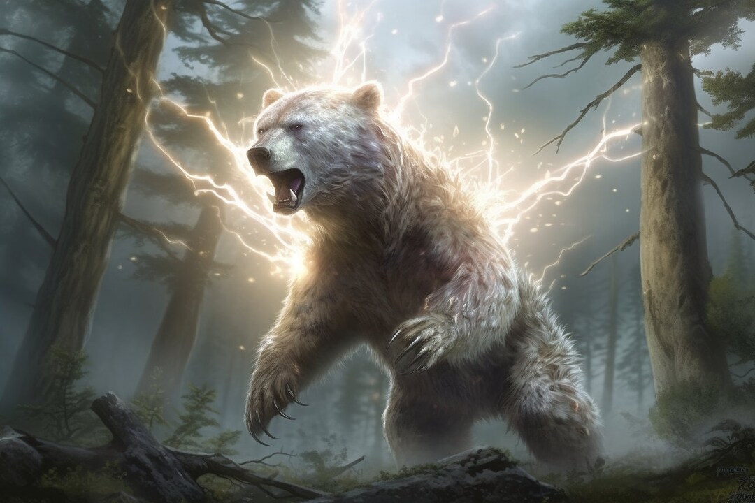 Unframed Wall Art, Lightning Elemental Bear, Tabletop Art, Magical ...