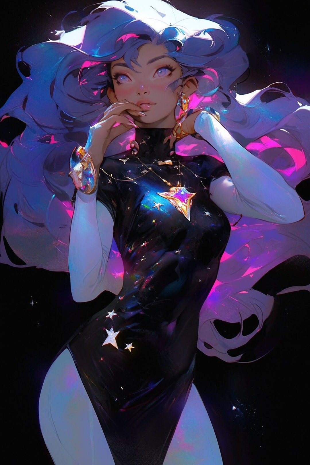 Space Girl Photo Print, Cute Picture, Bright and Colorful Wall Art, AI ...