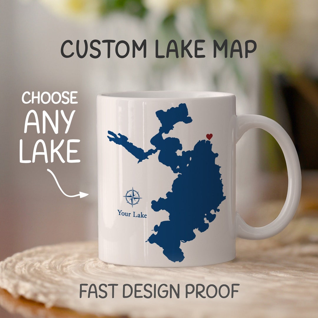 Custom Lake Map Mug | Ceramic Coffee Cup | Lake Life Cottage Decor ...