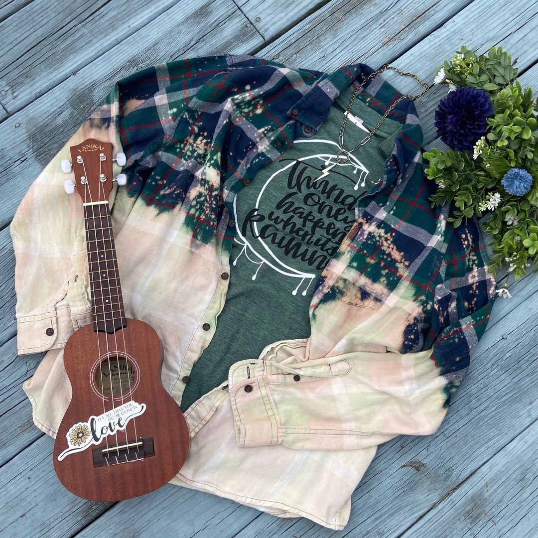 Bleached Flannel Shirt Custom Hand Reversed Dyed Flannels Cool Colors ...