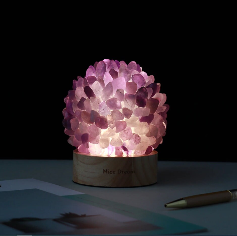 Amethyst Crystal Chips Round Lamp Crystal Desk Lamp Crystal - Etsy