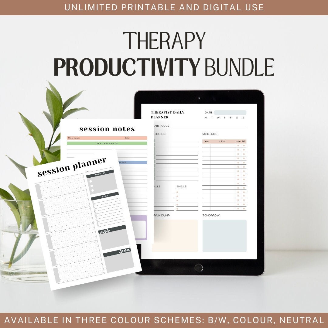Therapist Productivity Bundle Trio, Session Note Planner, Daily Planner ...