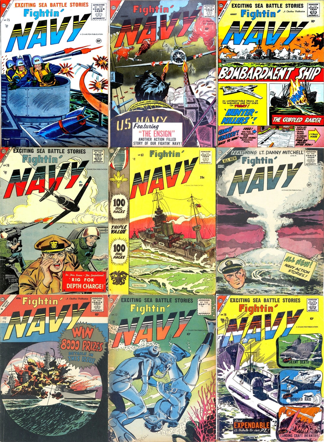 Vintage War Comics - Fightin Navy. 9 Issues, Over 350 Pages, 1950s ...