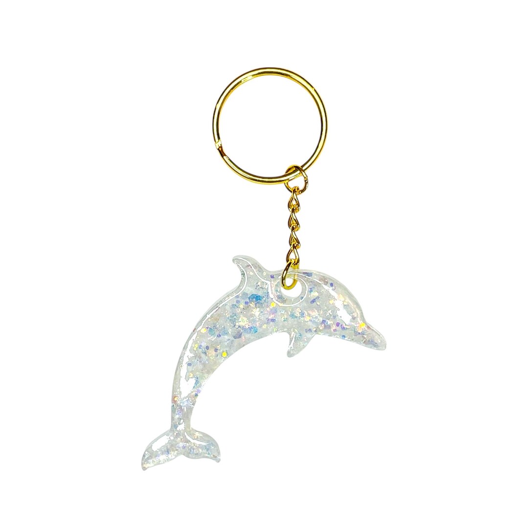 Handmade Resin Dolphin Keyring – Pressed Flower & Gold Flakes Ocean ...