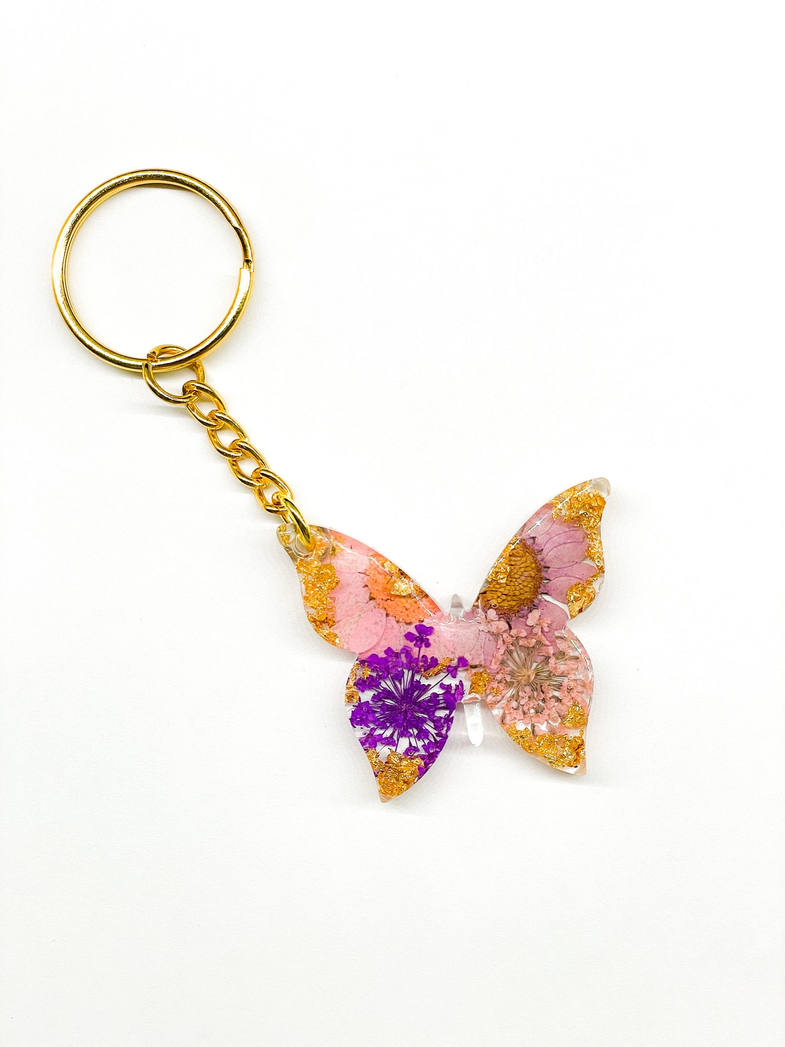 Floral Butterfly Resin Keychain: Handmade Pressed Flower Keyring - Etsy