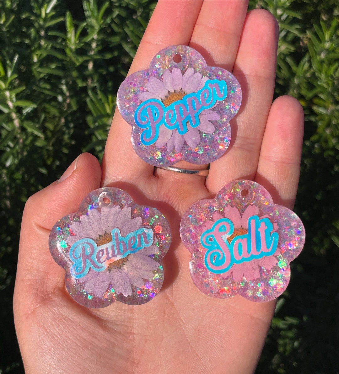 Daisy Dog Tag, Pet Id Tag, Custom Dog Tag, Flower Dog Tag, Resin Dog ...