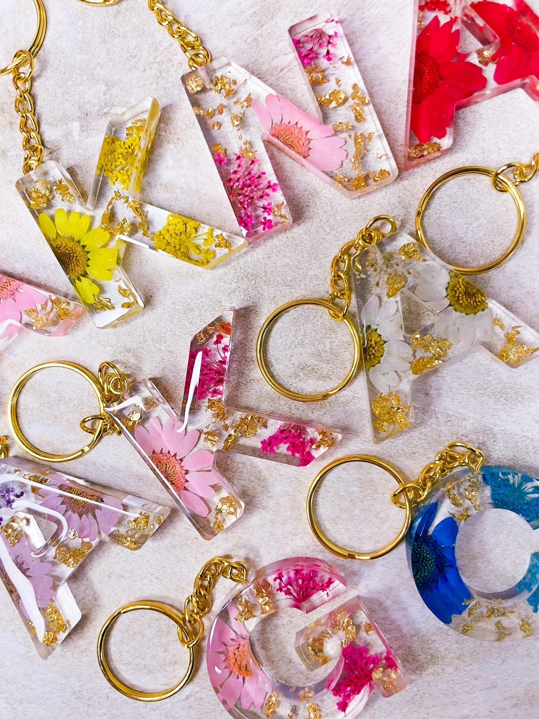 Floral Key Ring, Personalised Resin Key Ring, Custom Floral Key Ring ...