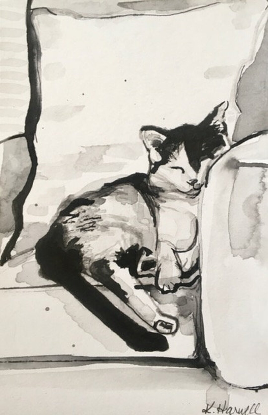 Napping Cat Art Print - Etsy
