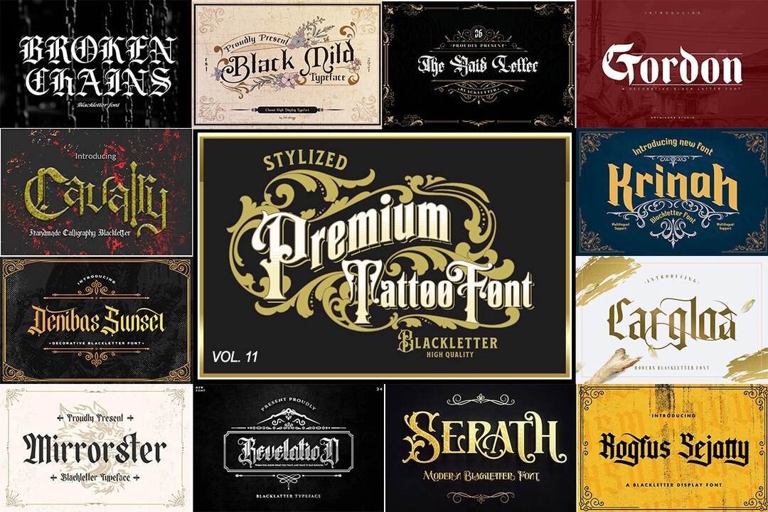 12 Premium Tattoo Font Bundle 11, Custom Tattoos Design, Logo Fonts ...