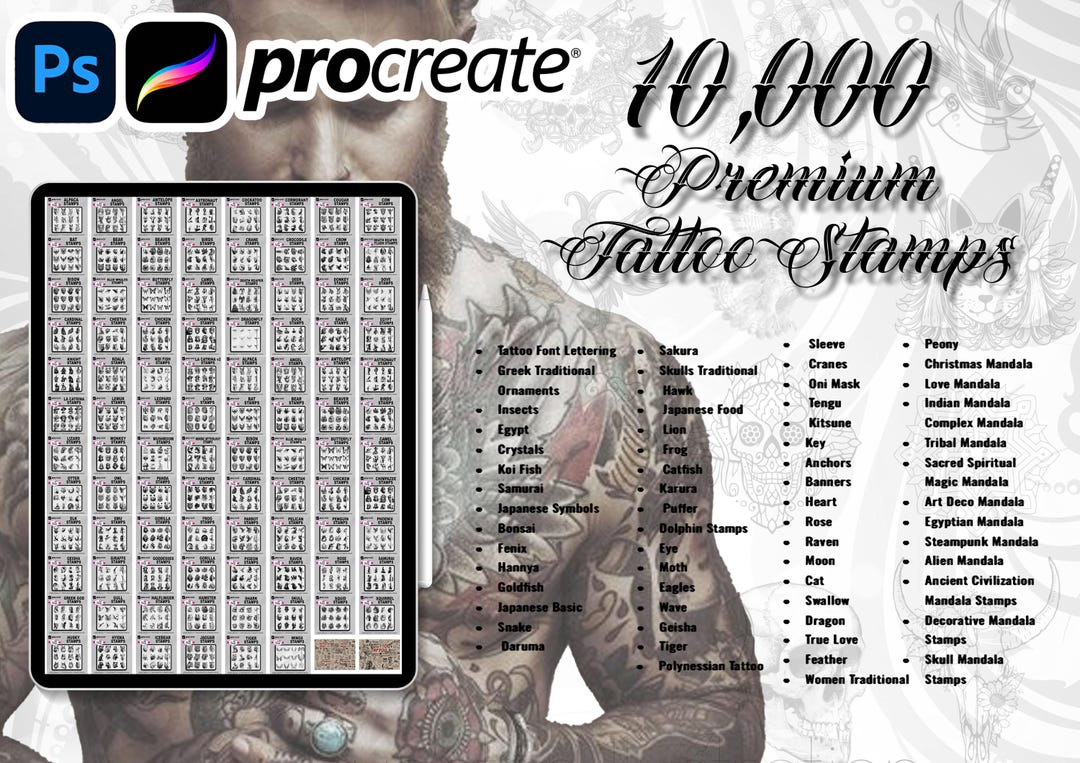 10,000 Tattoo Stamps: Mandala, Polynesian, Tribal Designs for Procreate ...