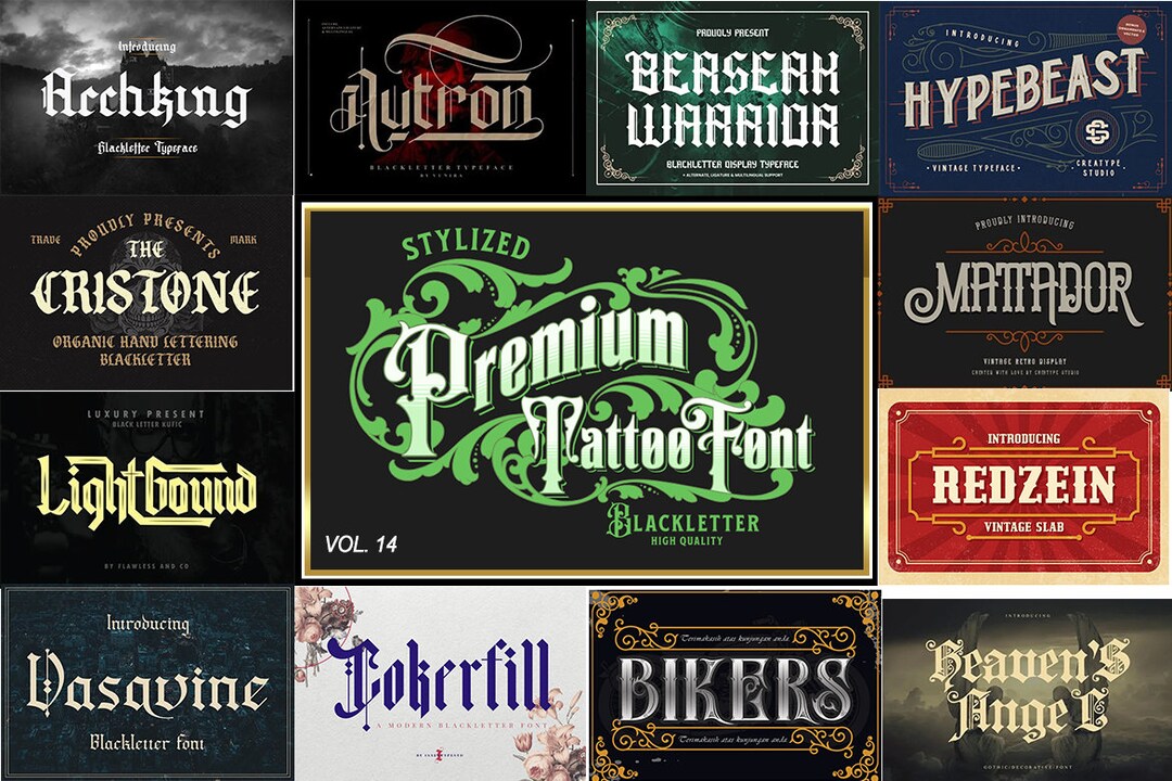 12 Premium Tattoo Font Bundle 14, Custom Tattoos Design, Logo Fonts ...