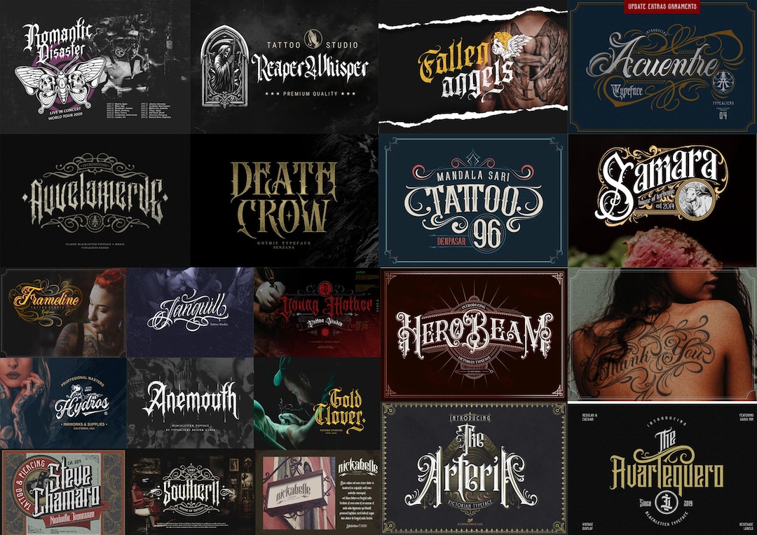 40 Premium Tattoo Fonts Bundle 1 T-shirt Print Logo Font Black Letter ...