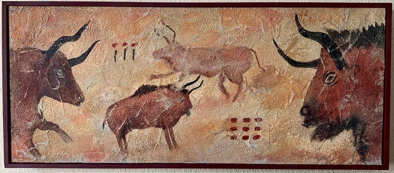 Bulls & Bison, Inspired by Prehistoric Cave Art 12x28, Framed - Etsy