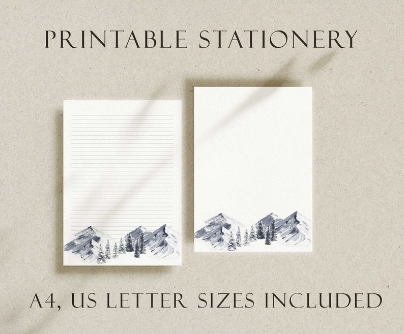 Downloadable Snowy Mountain Letter Writing Paper, Mystical Forest Lined ...
