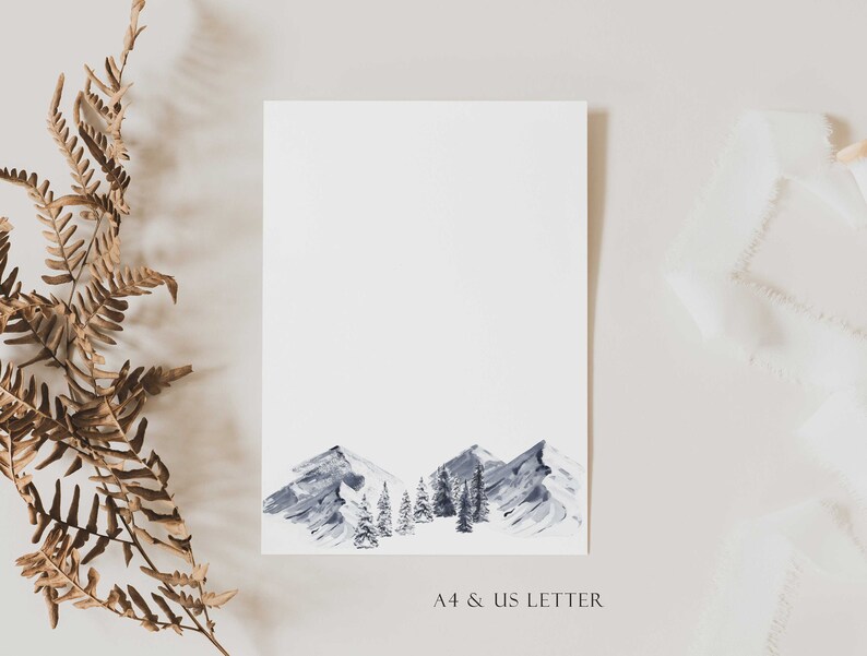 Downloadable Snowy Mountain Letter Writing Paper, Mystical Forest Lined ...