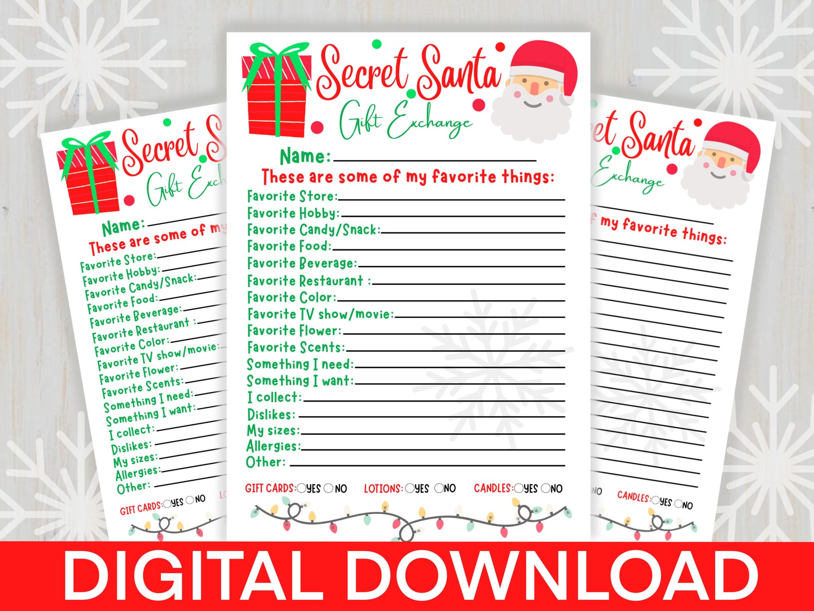 Secret Santa Gift Exchange Printable Gift Questionnaire - Etsy