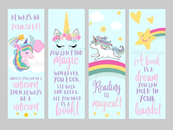 Printable Unicorn Bookmark Instant Digital Download 4 - Etsy