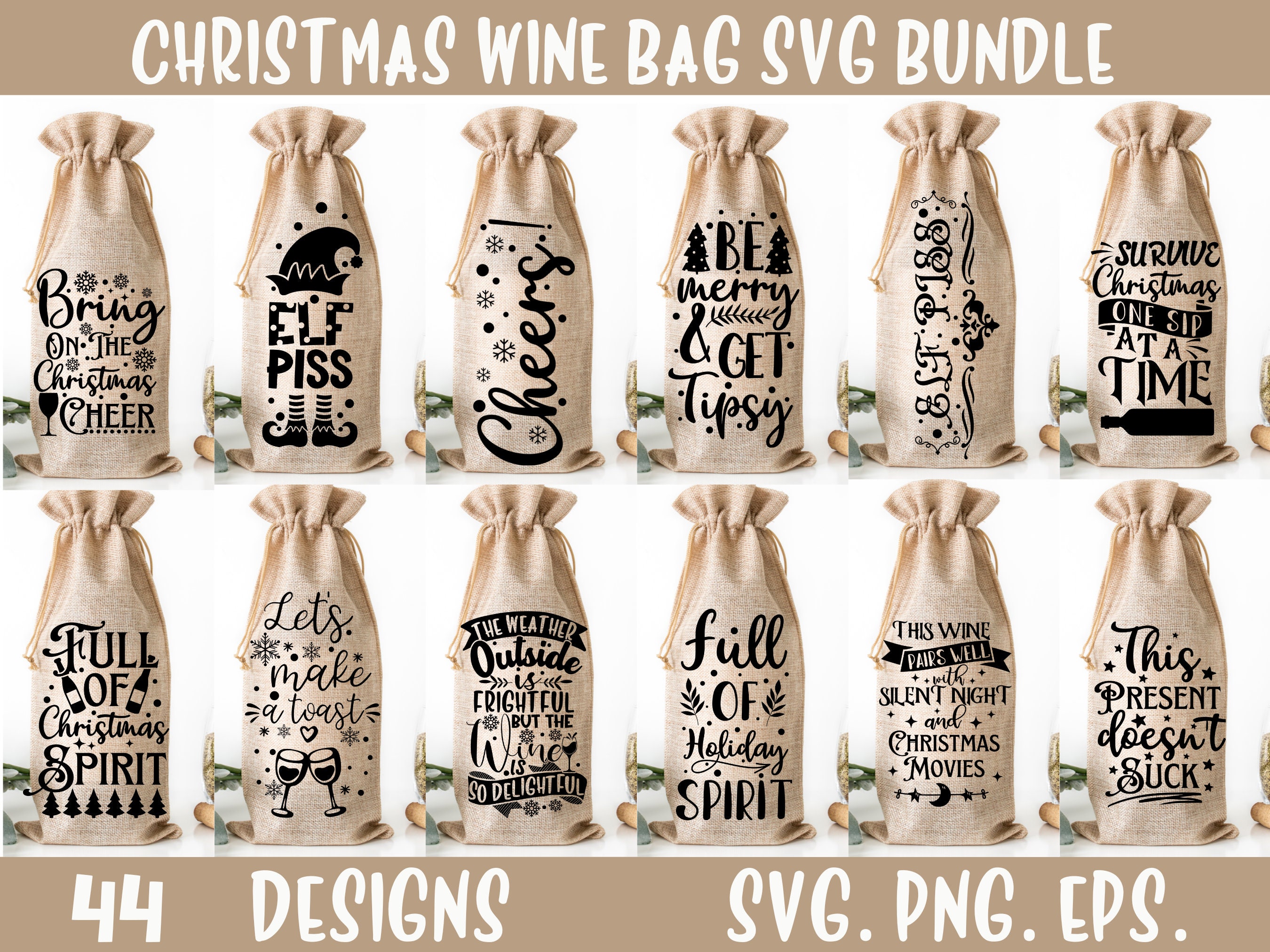 44 Christmas Wine Bag Svg Bundle Png Bundle Christmas Wine Etsy Uk