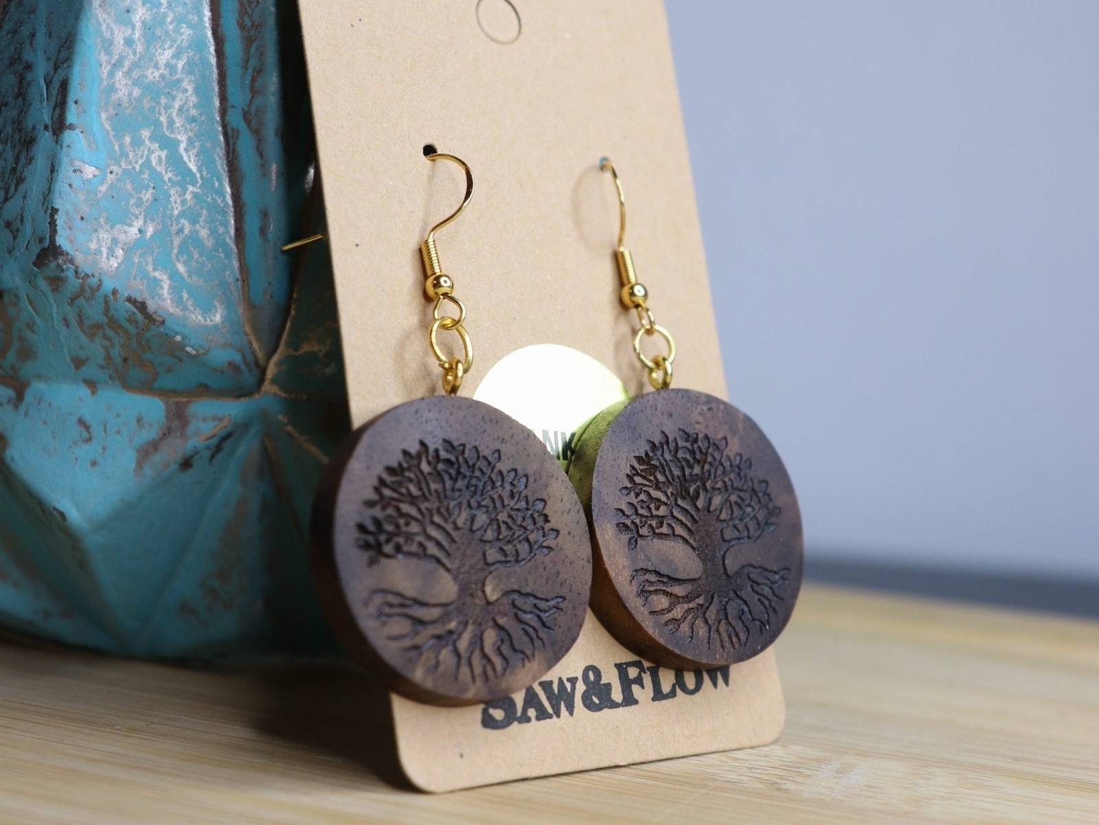 Laser Engraved "tree of Life" Round Walnut Wood Earring - Etsy