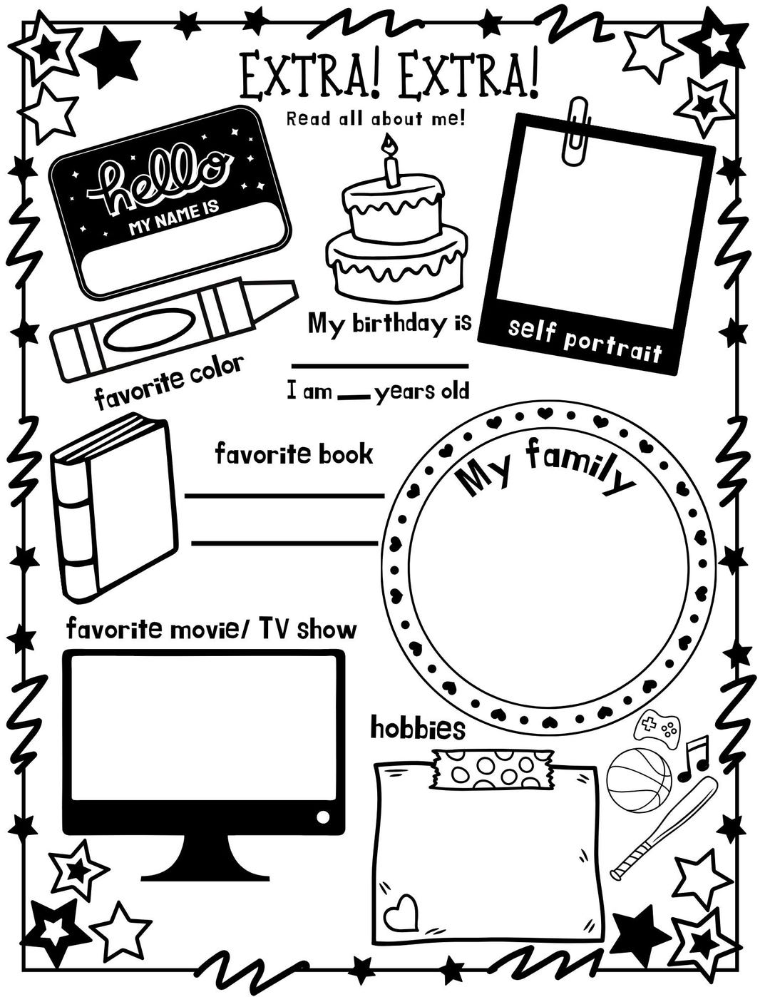 All About Me First Day of School Activity Worksheet- Back to School Get ...