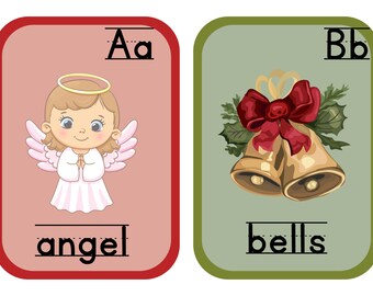 A-Z Printable Christmas Alphabet Letters, A-Z Christmas Word Cards ...