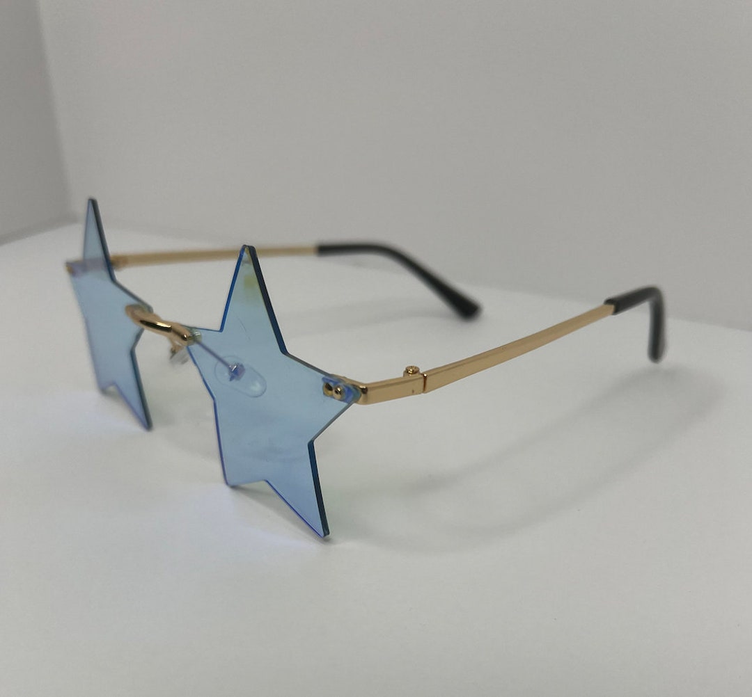 MIRRORED Star Shaped Rimless Sunglasses Shades Golden Metal Frames ...