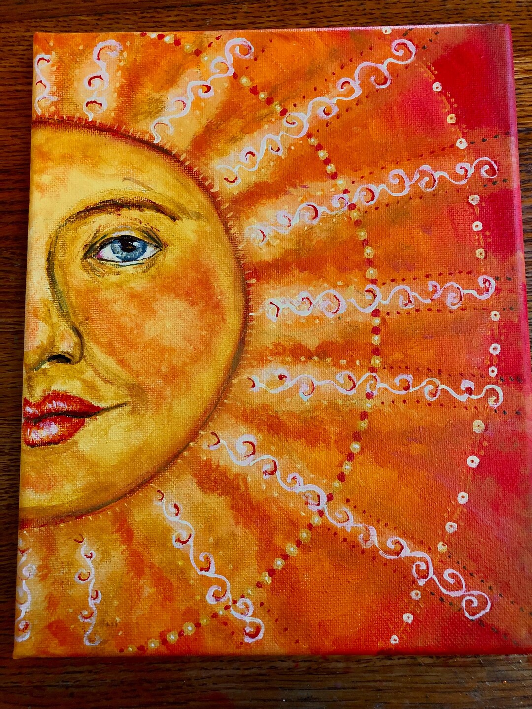 Original Acrylic Painting- Smiling Half Sun, 8" X 10", Mounted Canvas ...