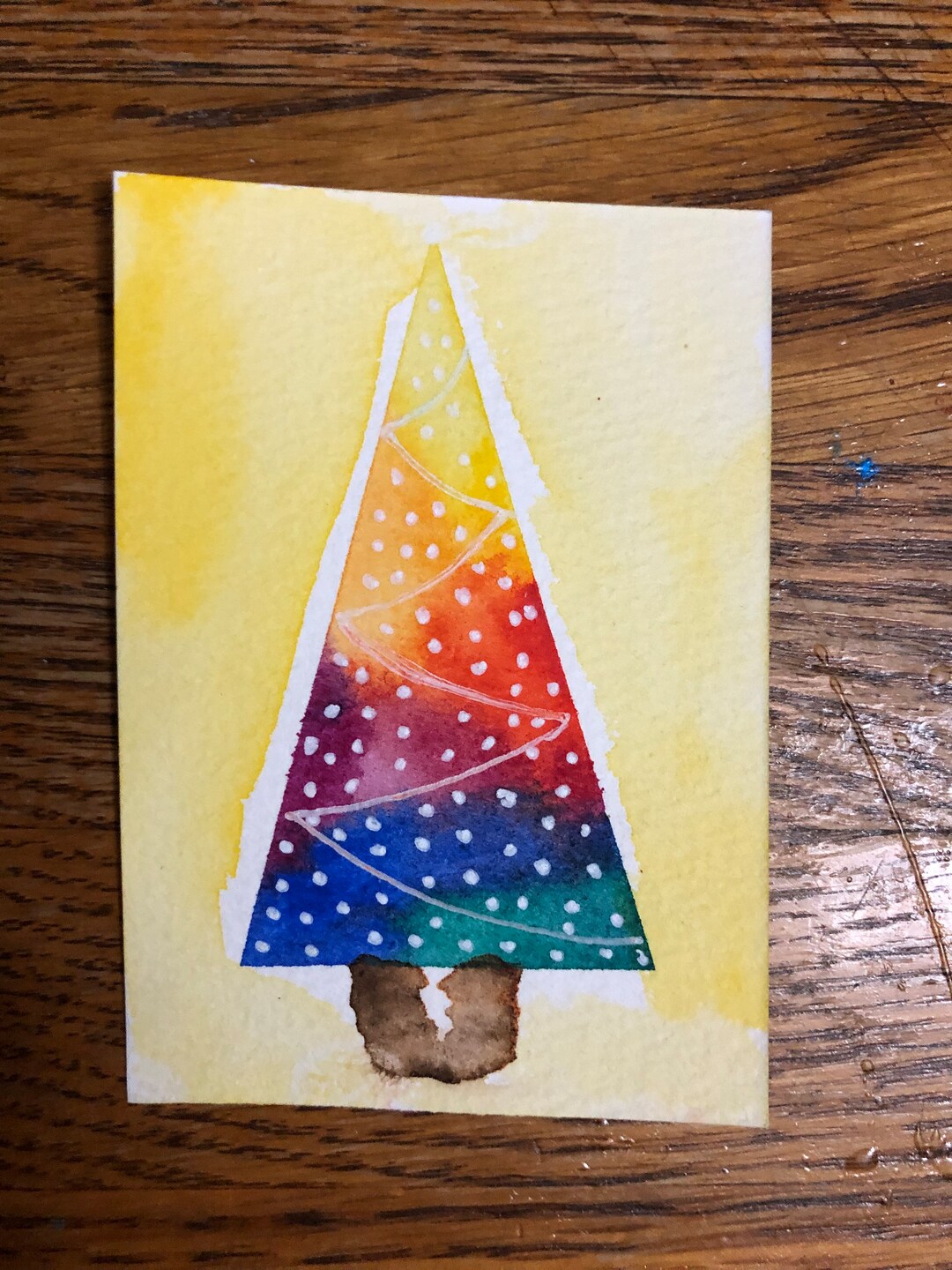 Tiny Art Rainbow Tree- Festive Watercolor Tree, 2.5"x3.5", Hand Painted ...