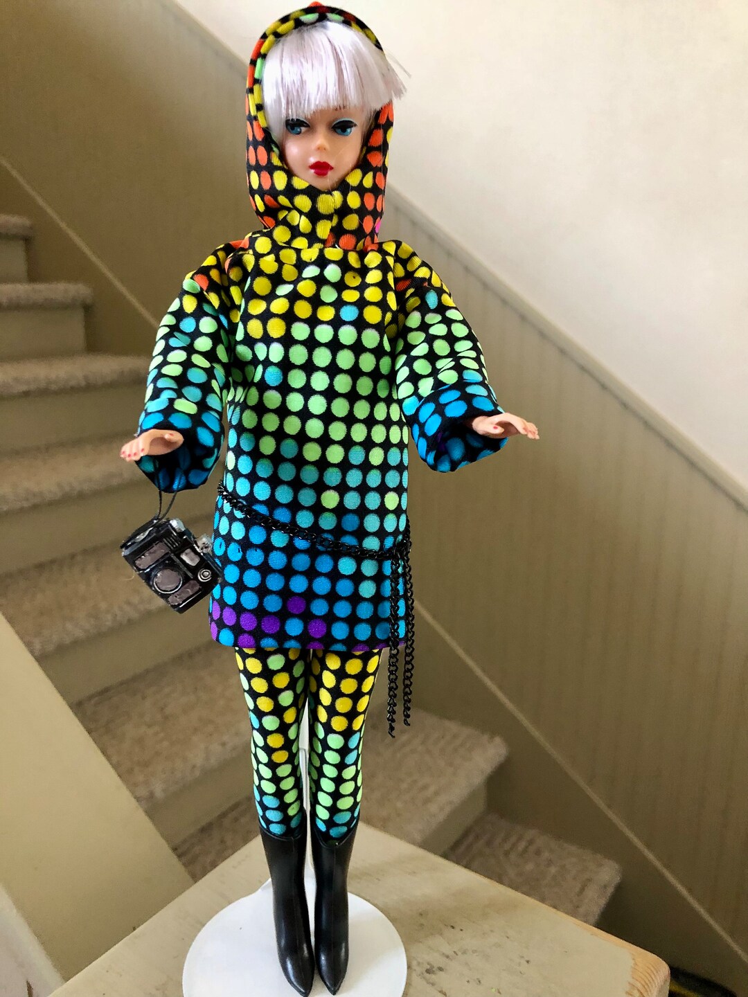 MOD for Vintage and Repro Barbie Rainbow Dots Knit Dress W/hood ...