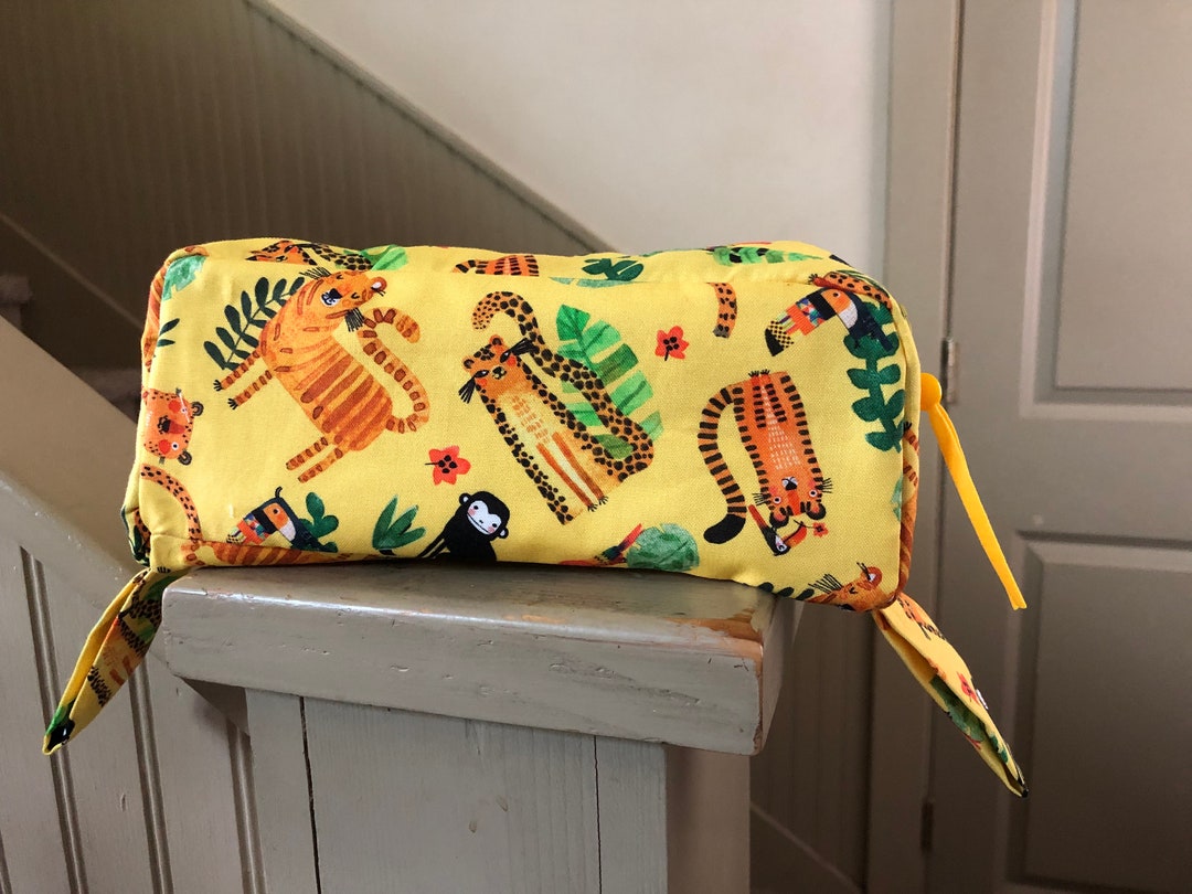 Soft Fabric Zipper Pouch- Yellow Jungle Cats and Beasties, 8" X 3.5 X 2 ...