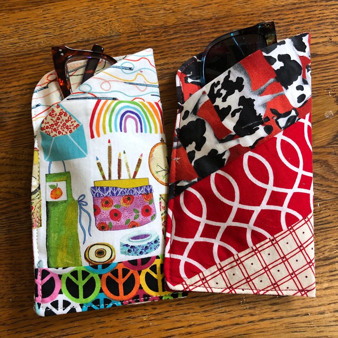 Set of 2 Flat Patchwork Glasses Cases- Rainbow Colored Art/sewing Theme ...