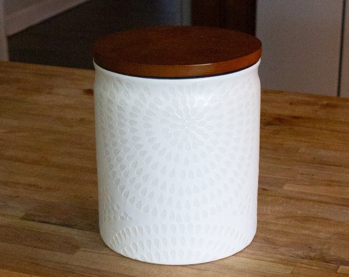 Threshold Ceramic Canister - White Storage Container - Embossed Leaf ...