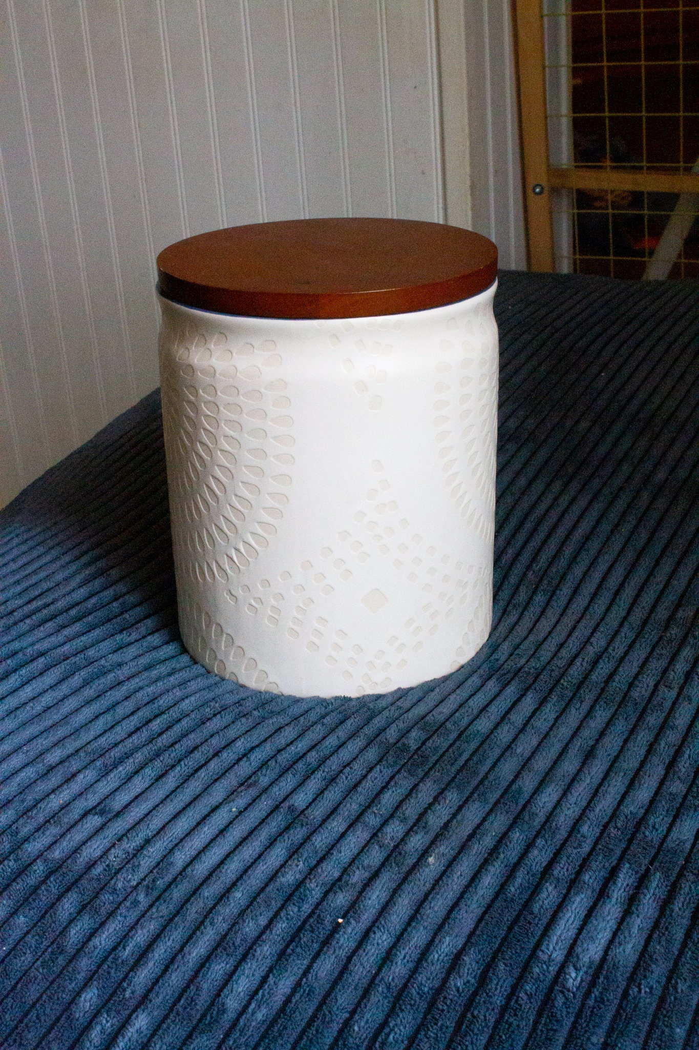 Threshold Ceramic Canister White Storage Container Embossed Leaf ...