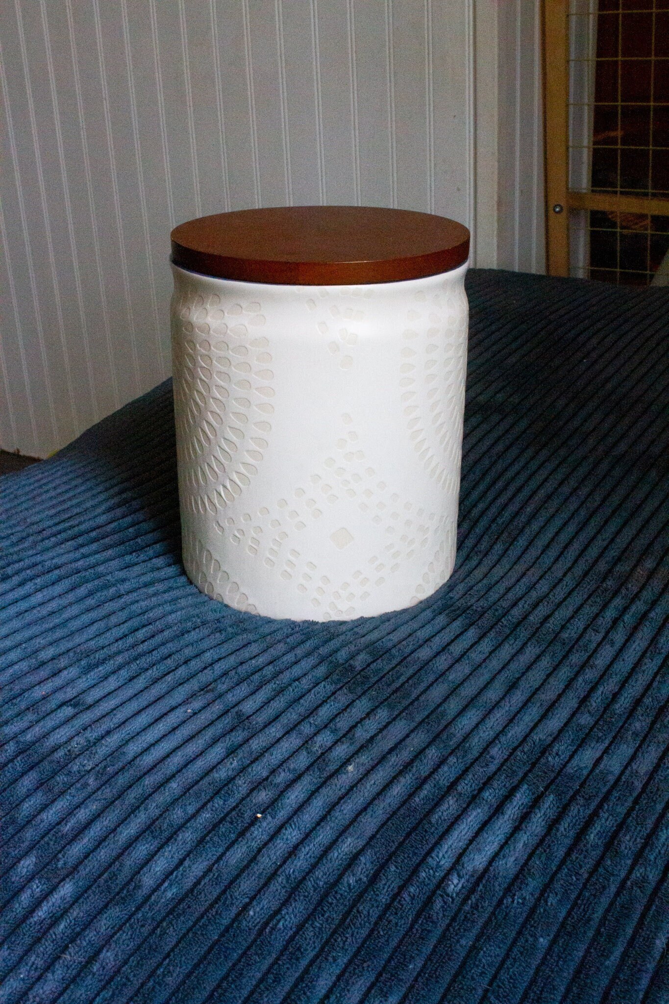 Threshold Ceramic Canister White Storage Container Embossed Leaf ...