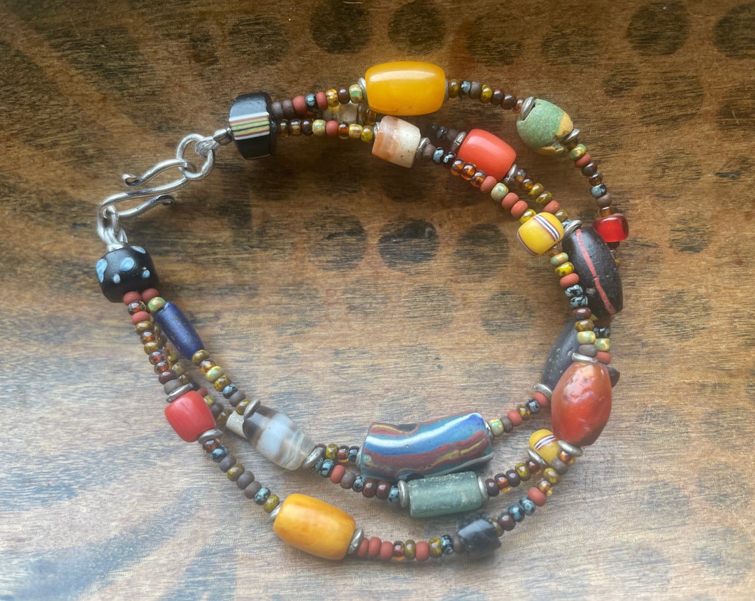 Rare Antique Bead Bracelet | Antique Trade Beads, Yemeni Glass, Antique ...