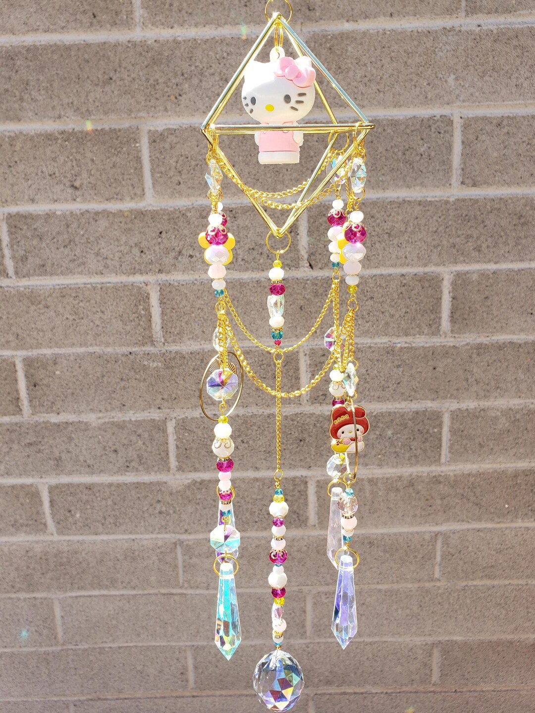 Hello Kitty Geometric Suncatcher With Pink Glass Beads and 30mm Aurora ...