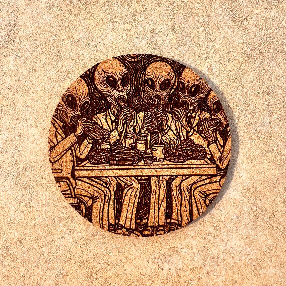 Laser Engraved Alien Cork Material Drink Coasters set of 4 - Etsy