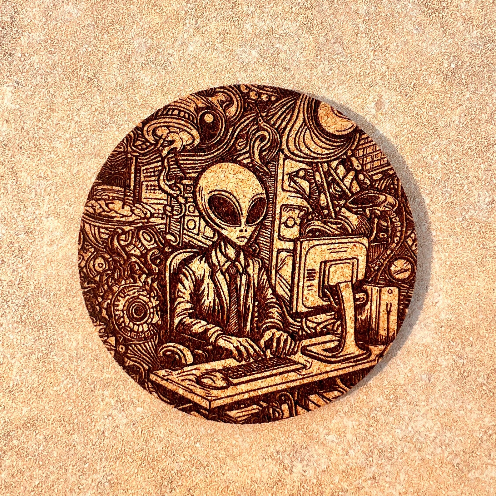 Laser Engraved Alien Cork Material Drink Coasters set of 4 - Etsy