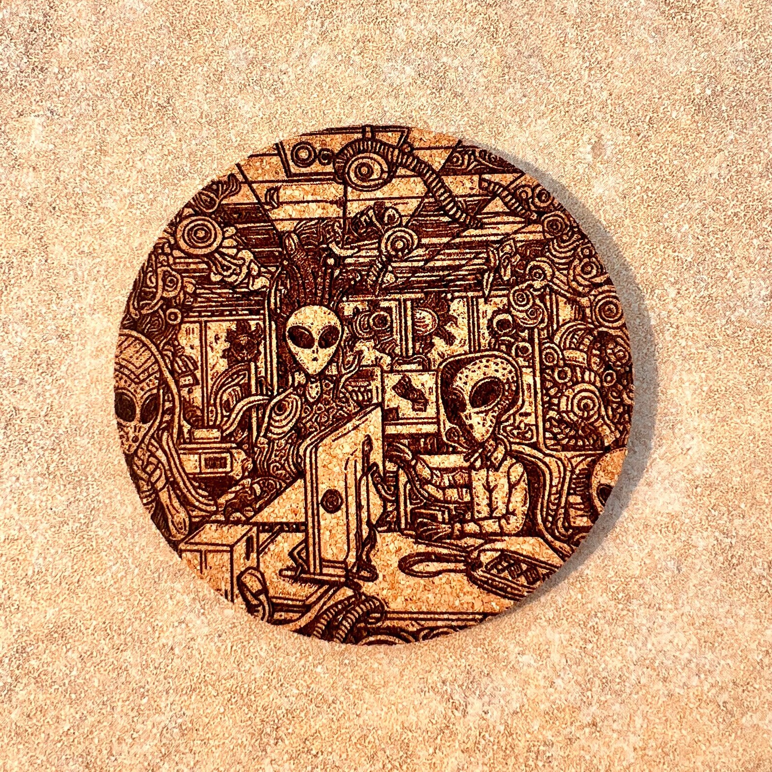 Laser Engraved Alien Cork Material Drink Coasters set of 4 - Etsy