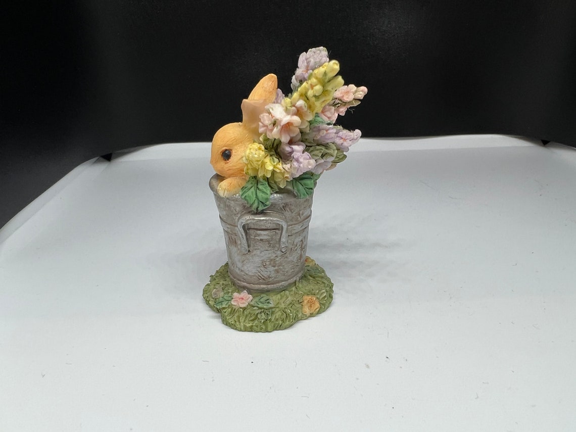Vintage Rabbit in Bucket Figurine - Etsy