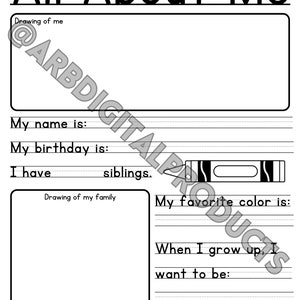 Printable "all About Me" Worksheet - First Day of School, Second Grade ...