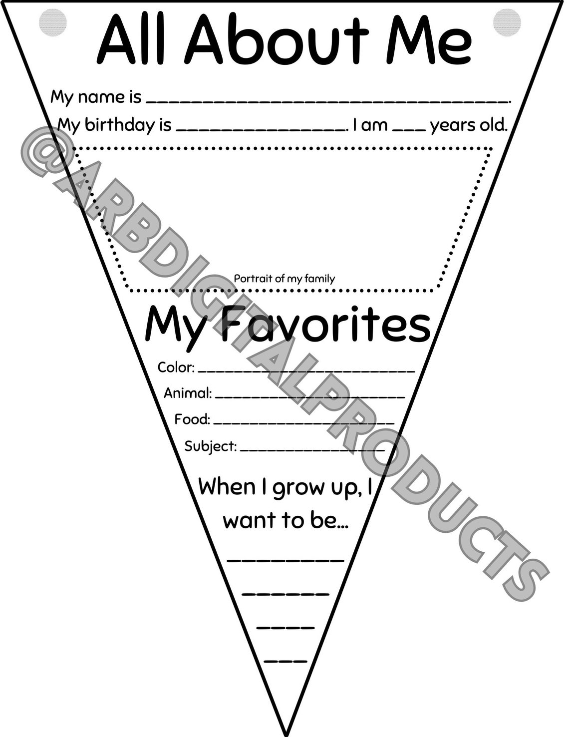 All About Me Pennant - Second Grade, Third Grade, Fourth Grade - Etsy