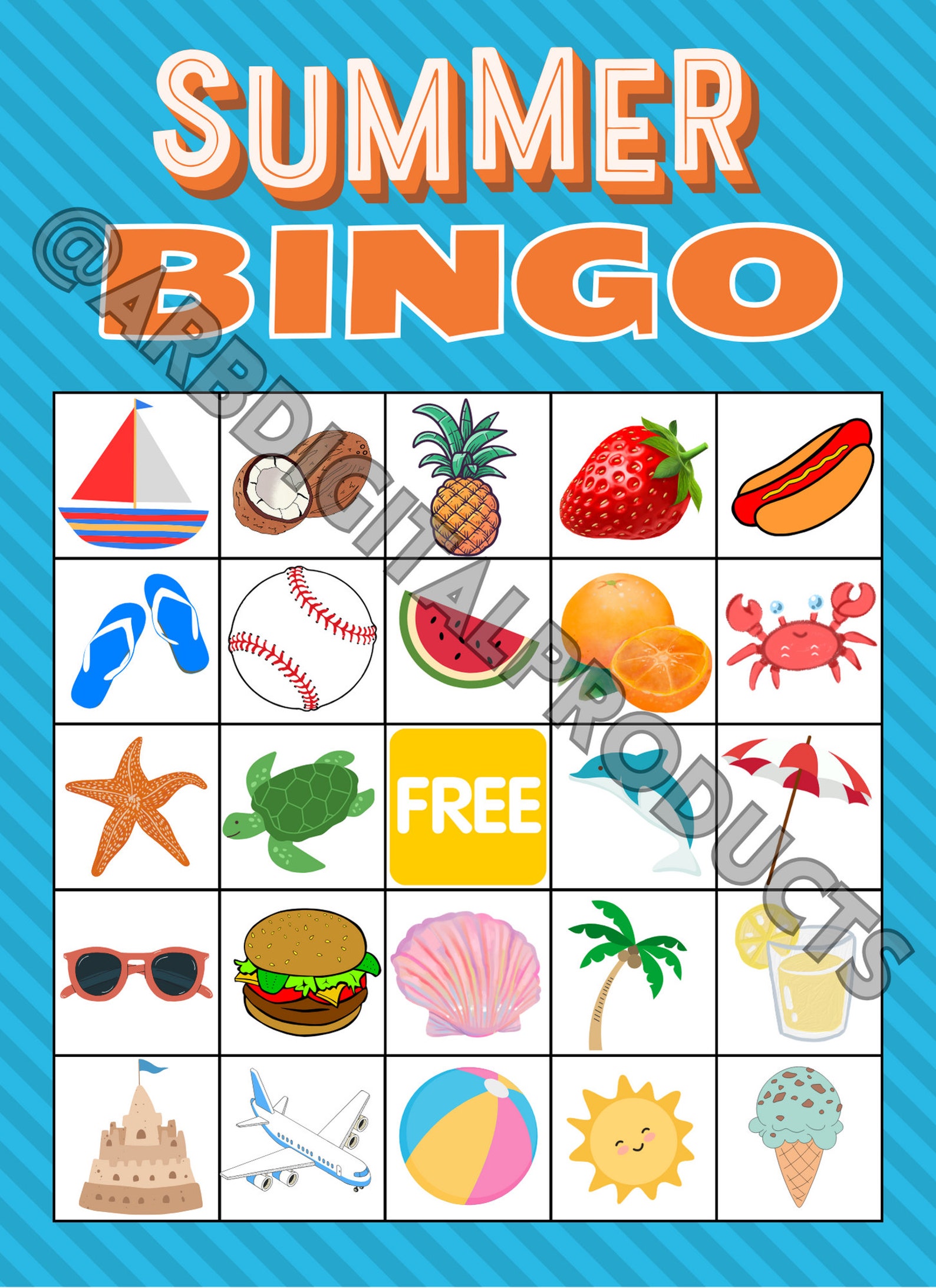 Summer BINGO - Printable Summer Themed BINGO Game With 25 Unique Cards ...